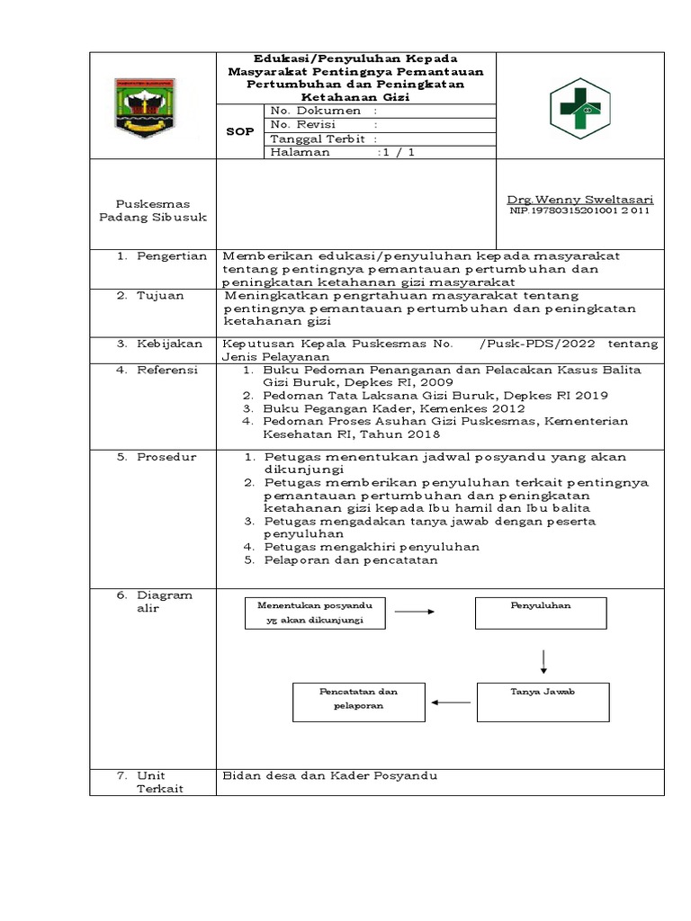 SOP 5 Edukasi Penyuluhan Kepada Masyarakat Pentingnya Pemantauan Pertumbuhan Dan Peningkatan ...