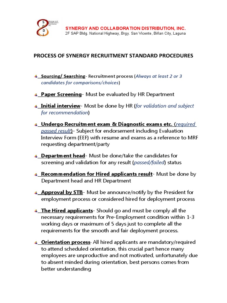 Synergy Recruitment Process Overview | PDF | Finance & Money Management