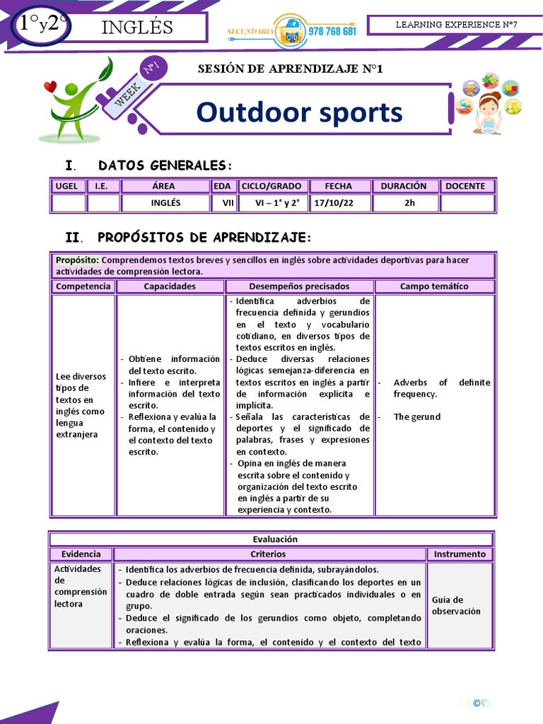 1°_2° SESIÓN DE APRENDIZAJE SESIÓN 1-SEM.1-EXP.7-INGLES | PDF | Aprendizaje | Verbo