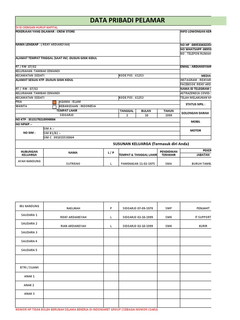 Form DPP (Data Pribadi Pelamar) | PDF