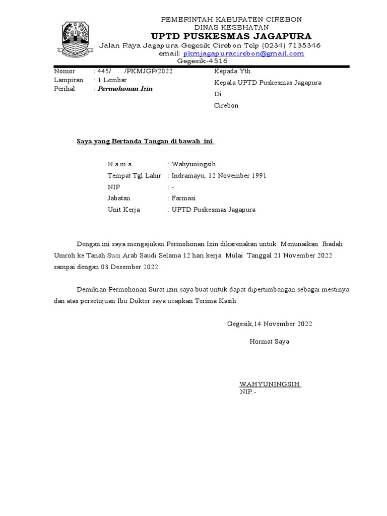 Surat Permohonan Cuti Umroh Ai Rosidah | PDF Surat Permohonan Cuti Umroh Ai Rosidah | PDF