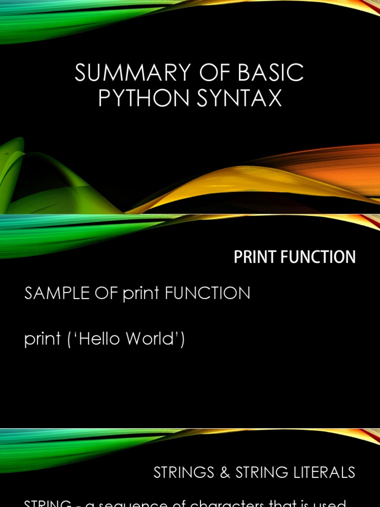 Summary Of Basic Python Syntax Pdf Variable Computer Science String Computer Science 1089
