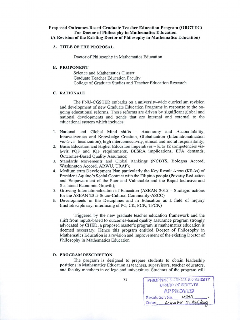 PNU PHD in Mathematics Education Approved Proposal 2015 | Download Free ...