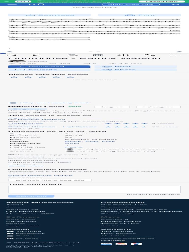 Lighthouse - Patrick Watson Sheet Music For Piano (Solo) | PDF ...