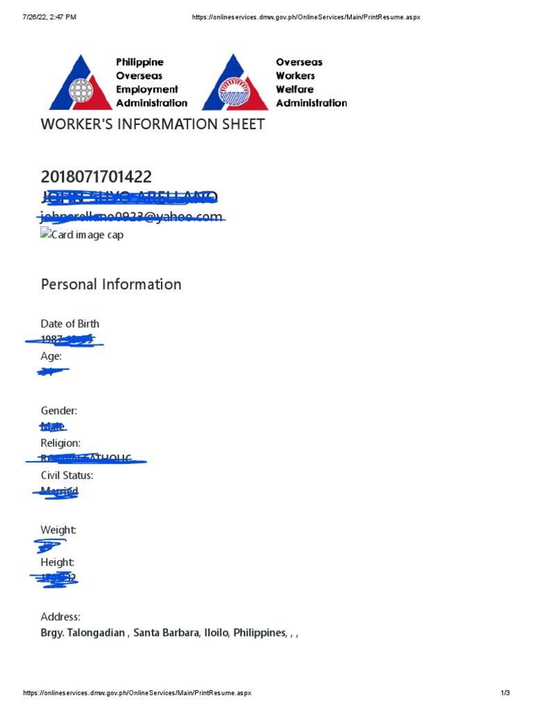 Poea Ereg Sample | PDF | Government And Personhood