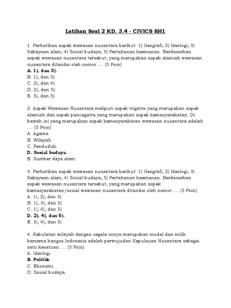 Kunci Jawaban Latihan Soal SM2 Civics SH1 | PDF