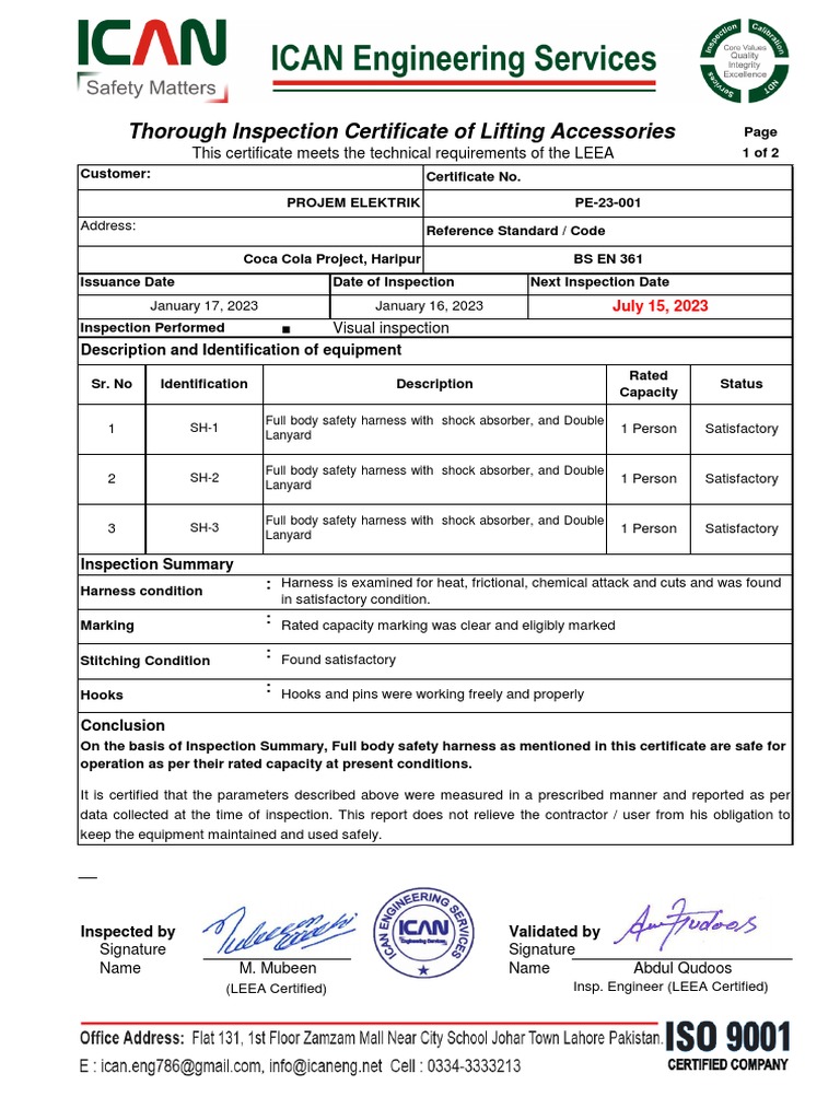 23-001 Safety Harness. | PDF