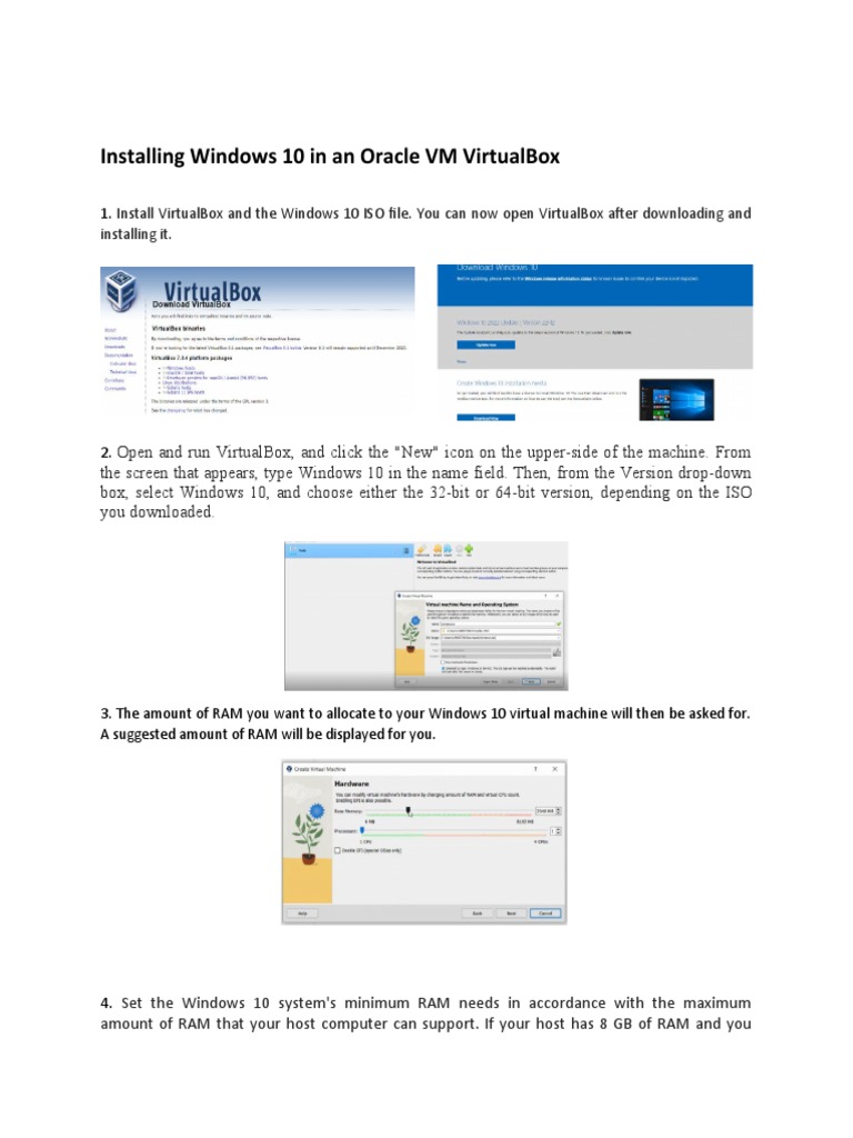 Installing Windows 10 in An Oracle VM Virtualbox | PDF