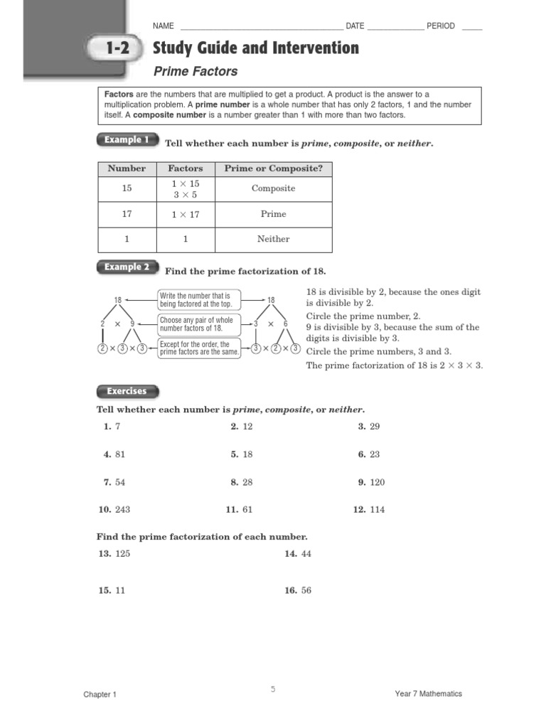 Lesson 1.2 Prime Factors | PDF | Prime Number | Numbers