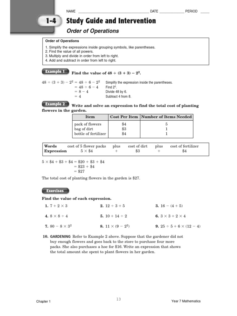 Lesson 1.4 Order of Operations | PDF | Mathematics