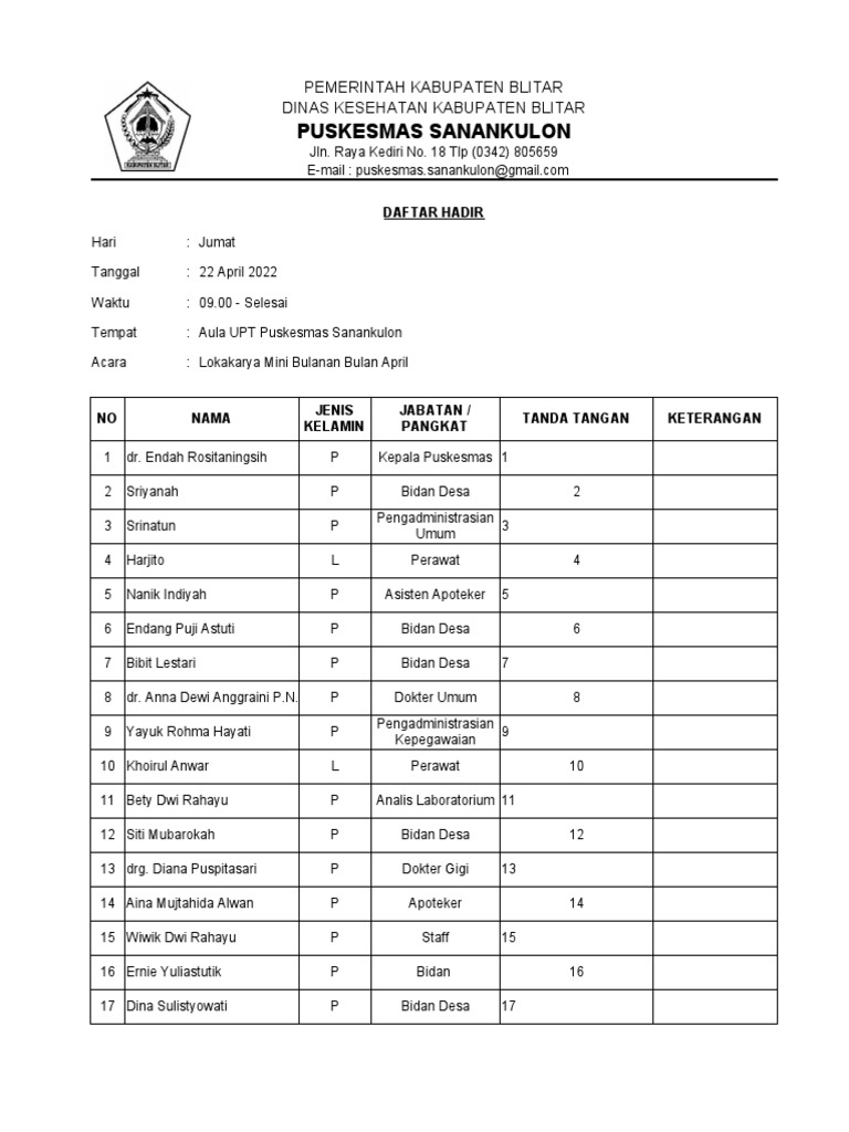 Daftar Hadir Absensi Revisi | PDF
