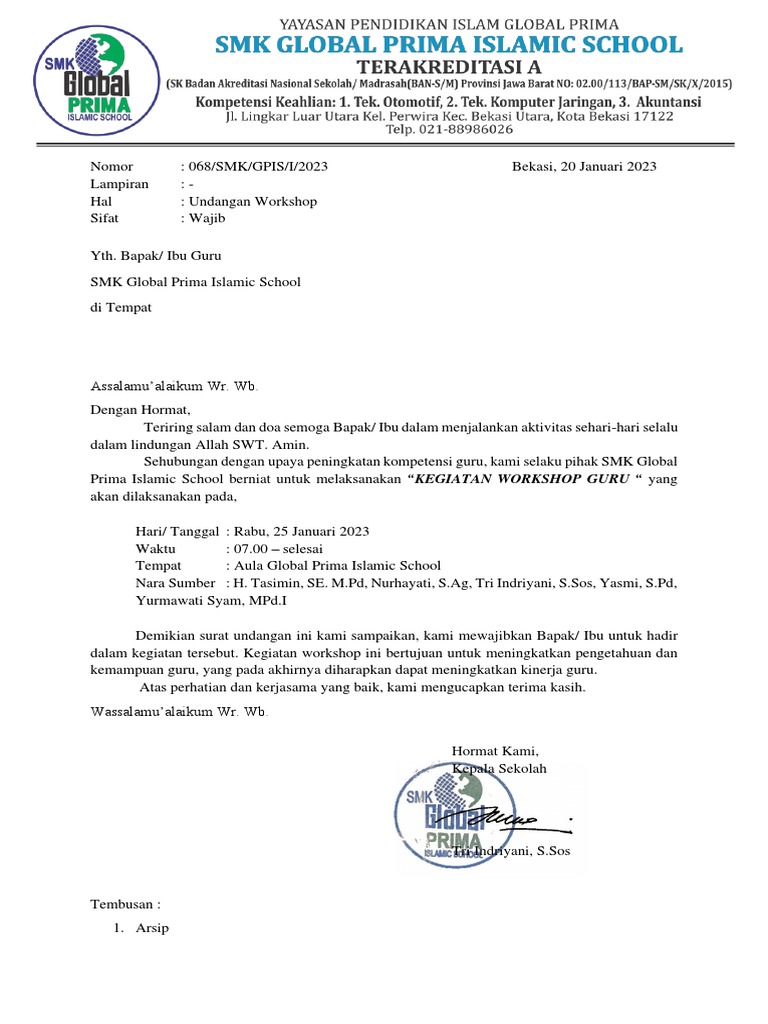 Surat Undangan Workshop Januari 2023 | PDF