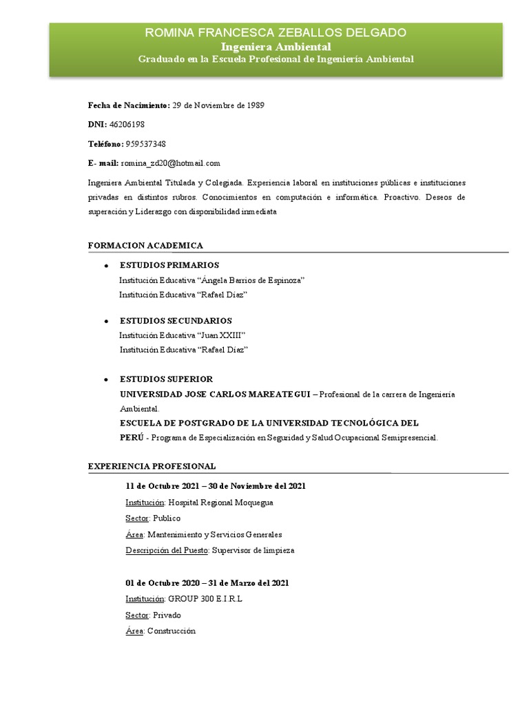 Cv. Romina Zeballos 2021 | PDF