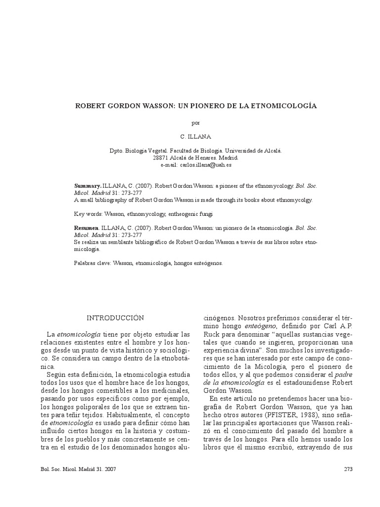 Robert Gordon Wasson Un Pionero de La Etnomicología | PDF | Psilocibina ...