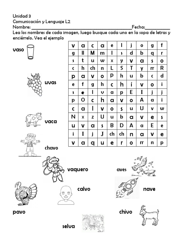 1o. Letra V V Sopa de Letras y Escribir Nombres | PDF