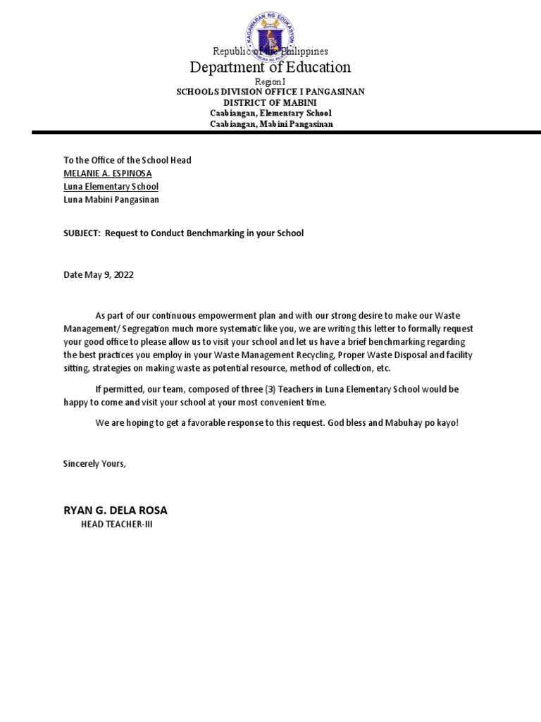 Benchmarking Letter | PDF