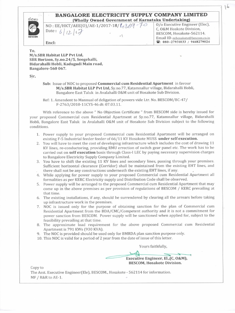 Bescom Noc Pdf