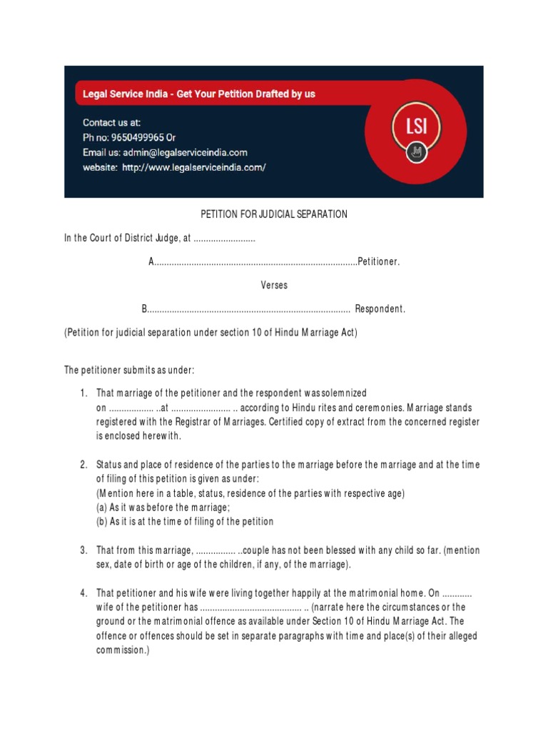 Petition For Judicial Separation Section 10 | PDF | Marriage | Government