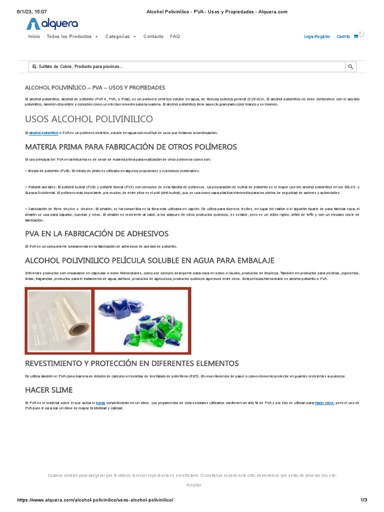 Alcohol Polivinílico - PVA - Usos y Propiedades - Alquera.com | PDF ...
