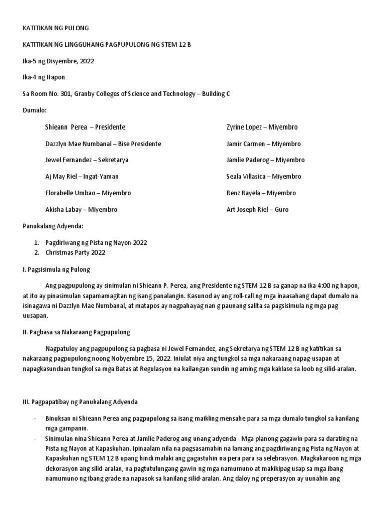 Katitikan NG Pulong | PDF