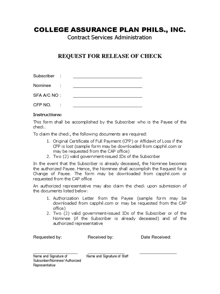 Check Release Request Form Guide | PDF | Business | Finance & Money ...
