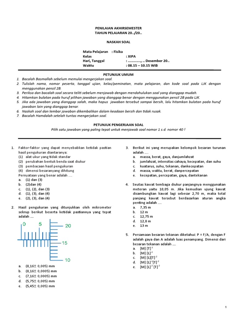 Soal PAS Fisika Kelas X | PDF