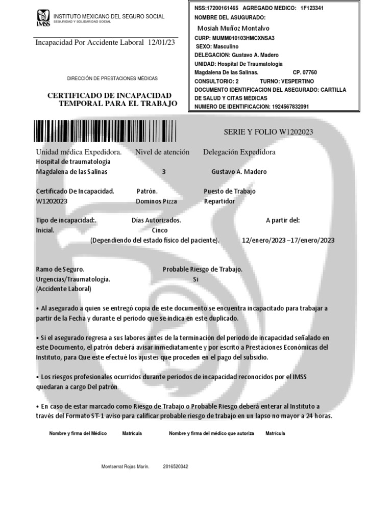 Incapacidad Imms Accidente | PDF | Hospital | Cuidado de la salud