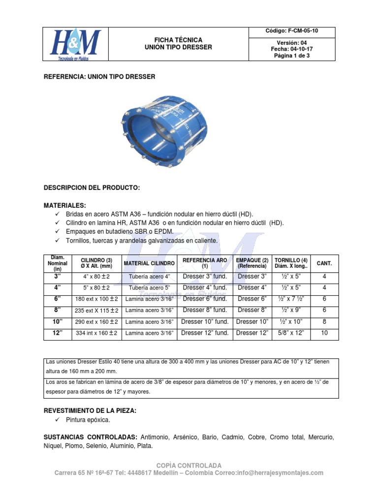 F CM 05 10 FT Union Dresser | PDF | Tubería (transporte de fluidos) | Acero