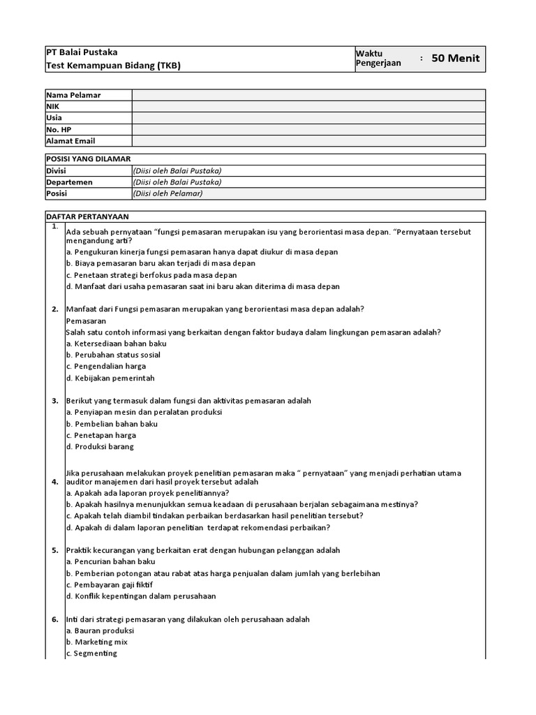 Soal TKB - Marketing | PDF