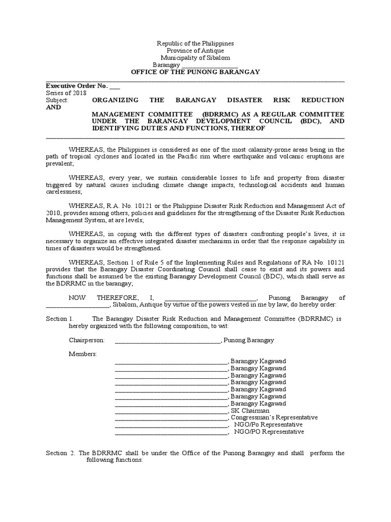 Bdrrmc Pdf Disaster Risk Reduction Emergency