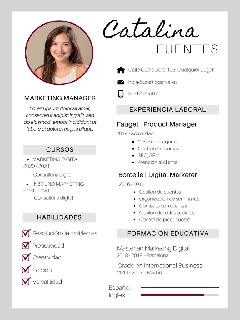 Curriculum Curriculo CV Academico Profesional Simble Marco Marketing | PDF