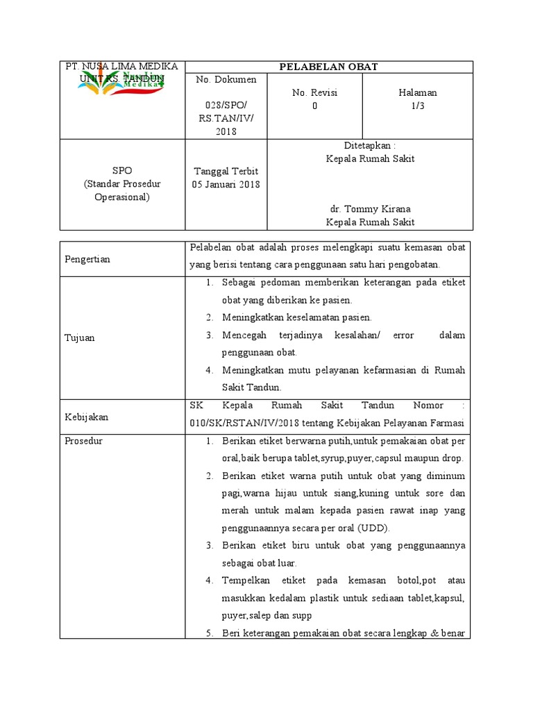 Spo Pelabelan Obat FIX | PDF