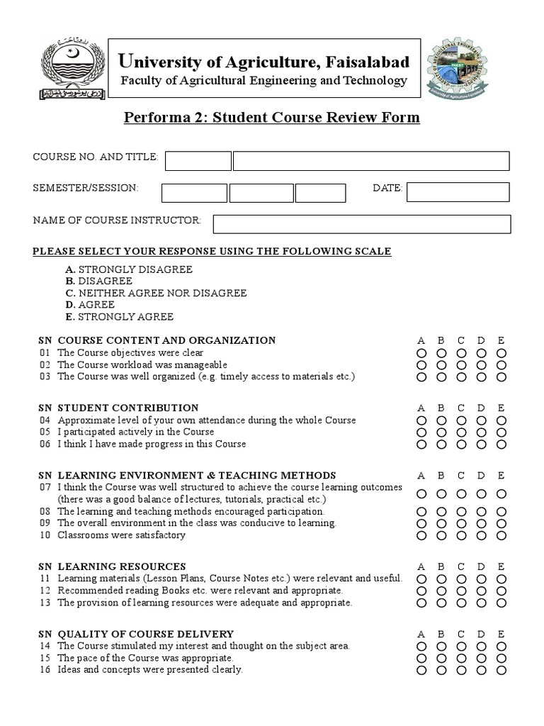 Course Review Performa (PDF Fillable) | PDF | Teaching Method | Learning