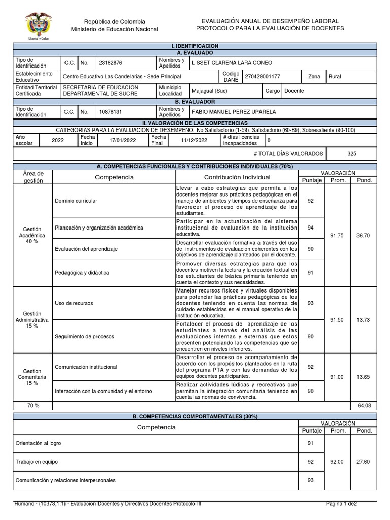 Evaluación Docente Y Directivo Docente Protocolo Iii Evaluador 200 3480
