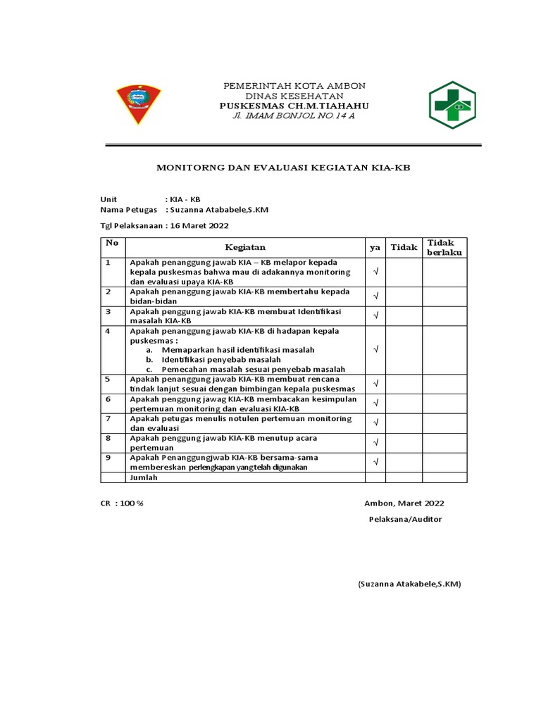 Monitorng Dan Evaluasi Kegiatan Kia | PDF
