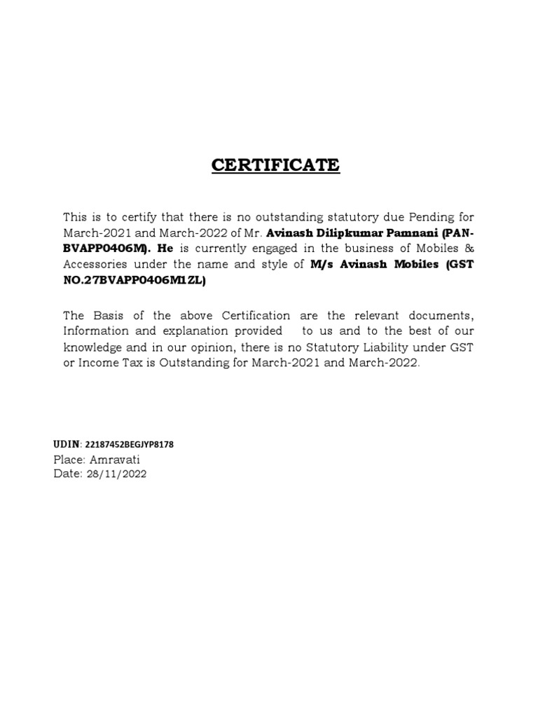 No Outstanding Demand Certificate | PDF