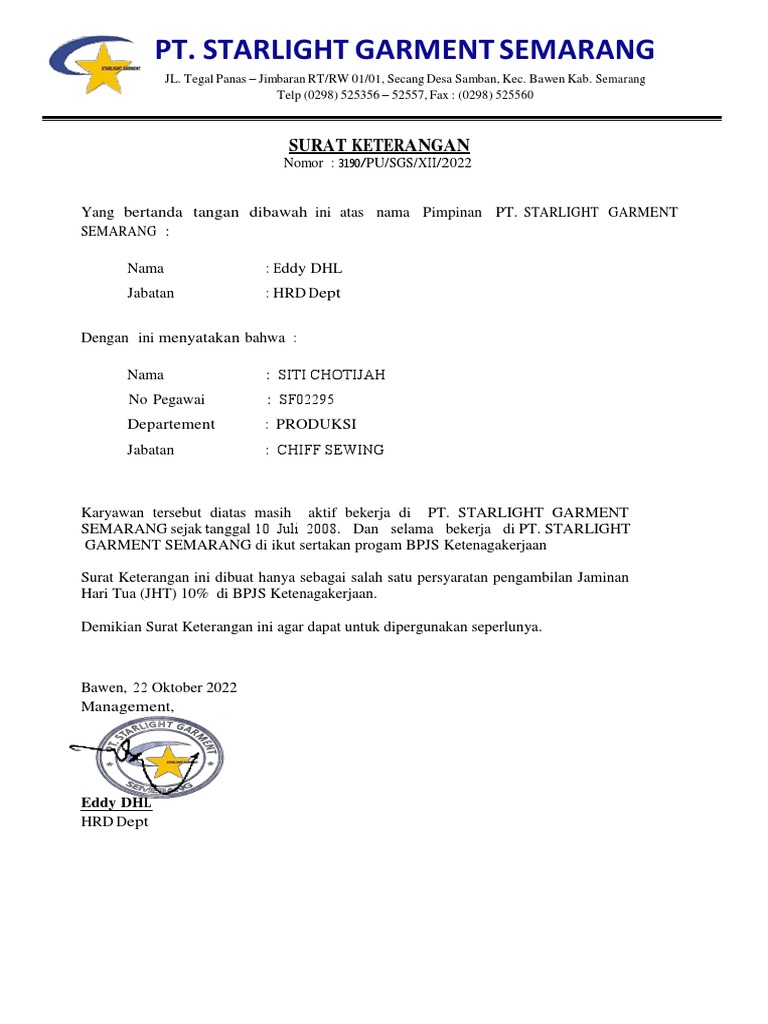 10 Persen PT. STARLIGHT GARMENT SEMARANG SITI | PDF