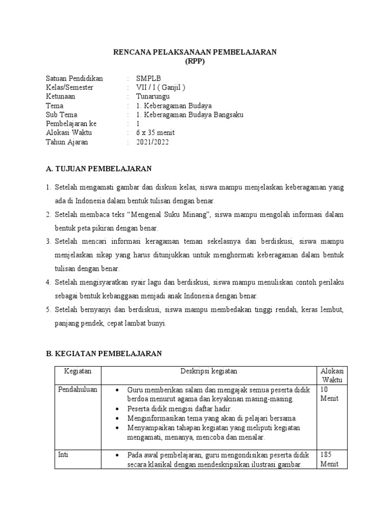 RPP Tema 1 Sub1 Per1 SLB BF Mandara | PDF