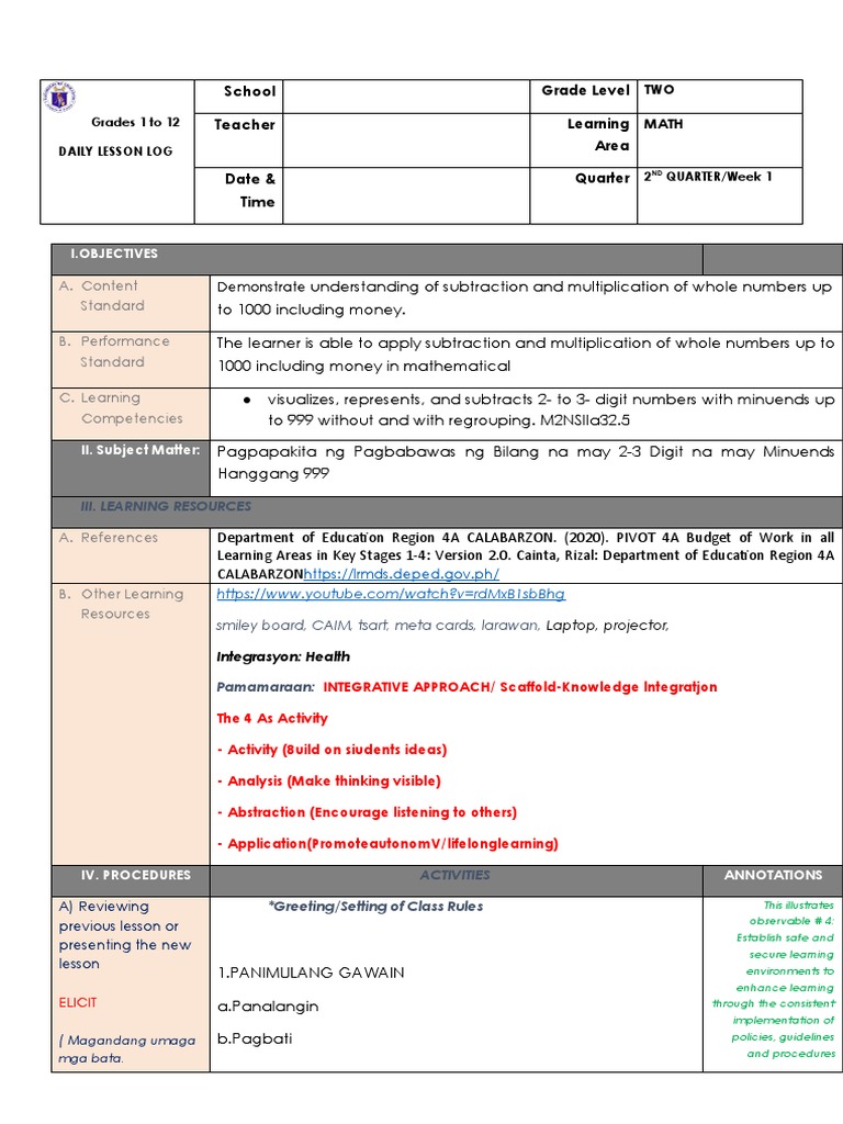 Q2 COT MATH 2 Week 1 Visualizes Subtraction Tagalog Fin | PDF ...