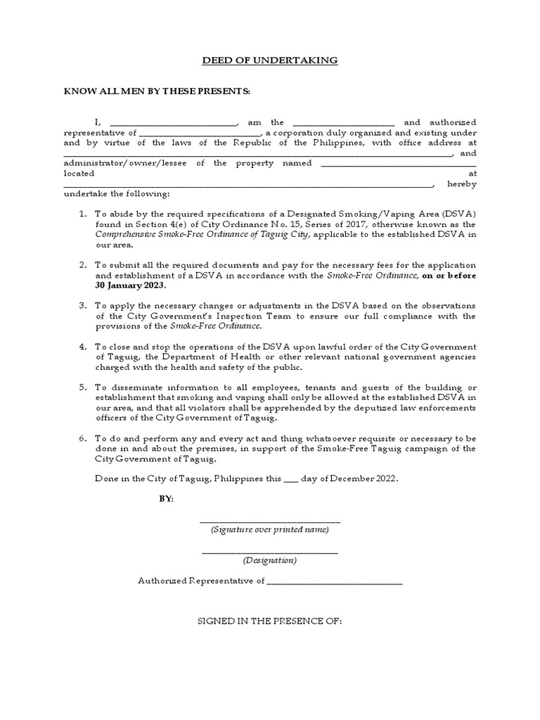 TEMPLATE Deed of Undertaking - DSVA - 20221205 | PDF | Government | Justice