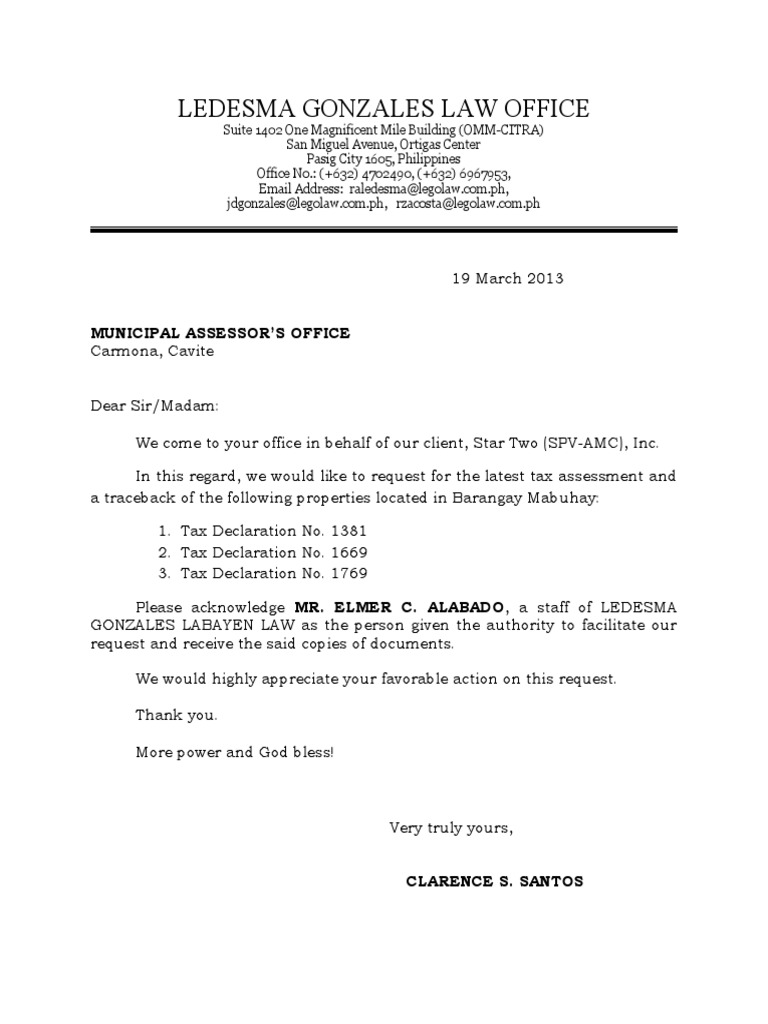 Authorization Letter (PACCO - Re Traceback TDs - Carmona Cavite) | PDF