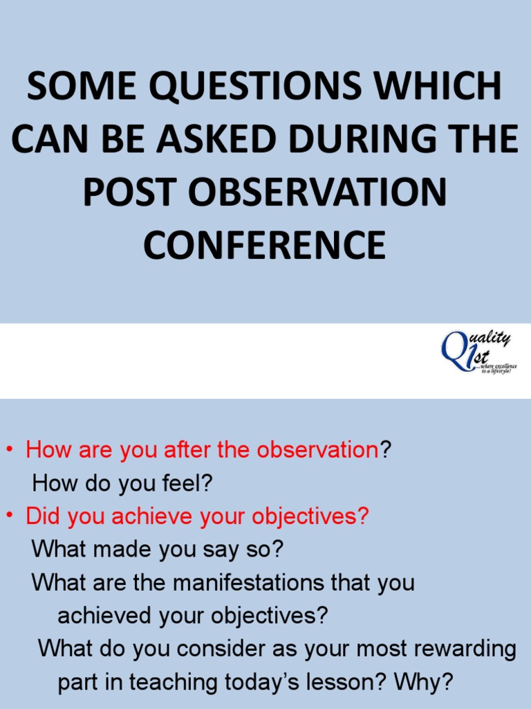 Post Observation Conference Questions | PDF