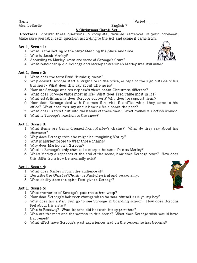 A Christmas Carol Study Guide1 Answers1 | PDF | Ebenezer Scrooge | A ...