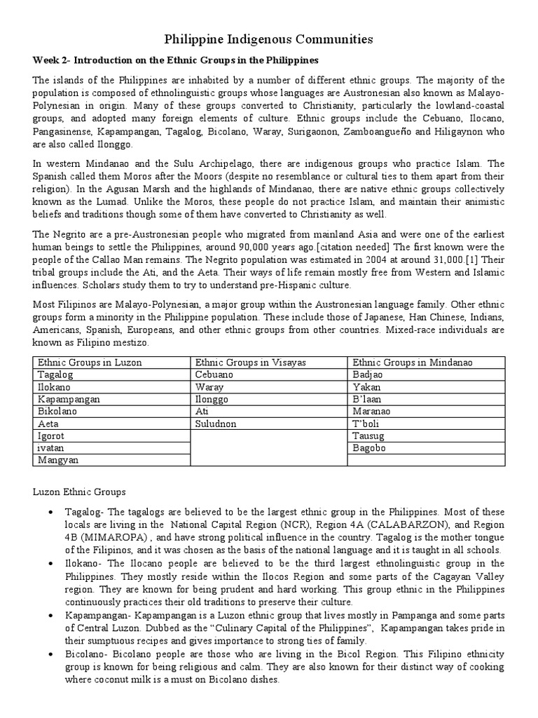 Overview of Philippine Ethnic Groups | PDF | Ethnic Groups | Southeast Asia
