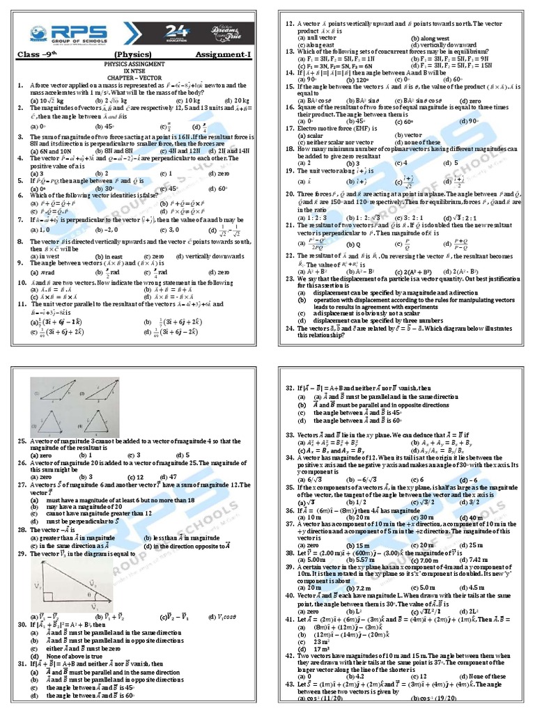 9th Physics Assignment-I (1) - Compressed | PDF | Euclidean Vector | Force