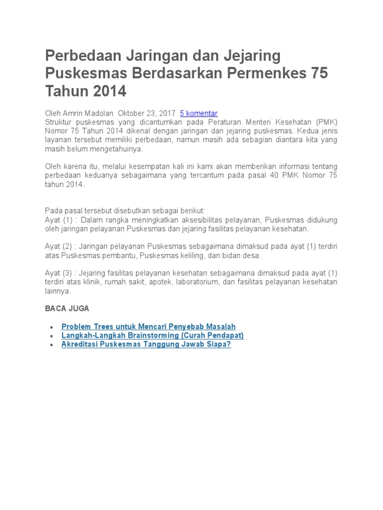 Perbedaan Jaringan dan Jejaring Puskesmas | PDF | Kesehatan Holistik ...