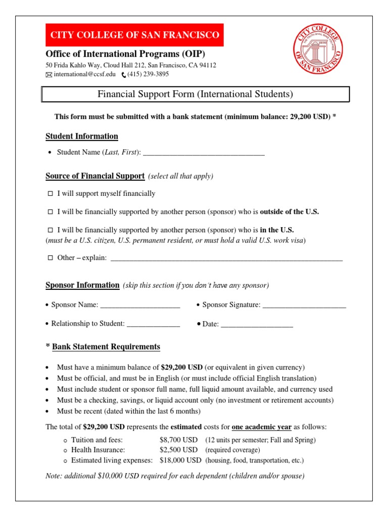 International Financial Support Form | PDF