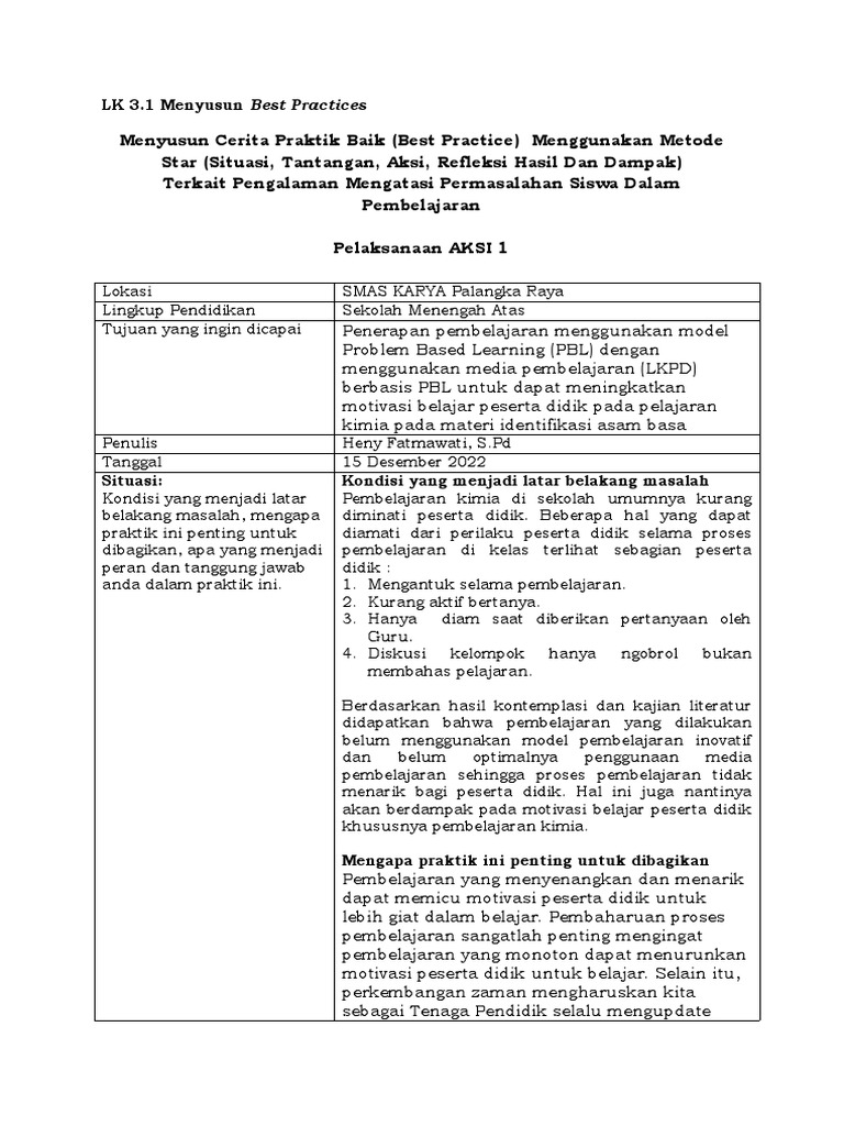 LK 3.1 Menyusun Best Practices AKSI 1 Heny | PDF