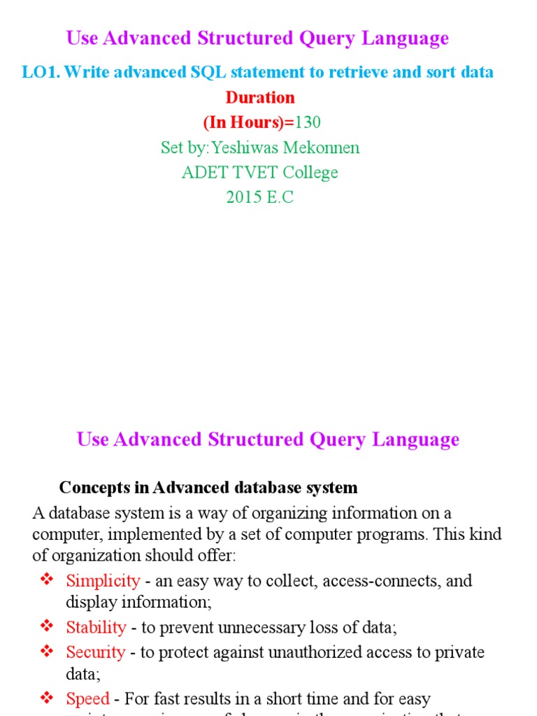 Use Advanced Structured Query Language | PDF