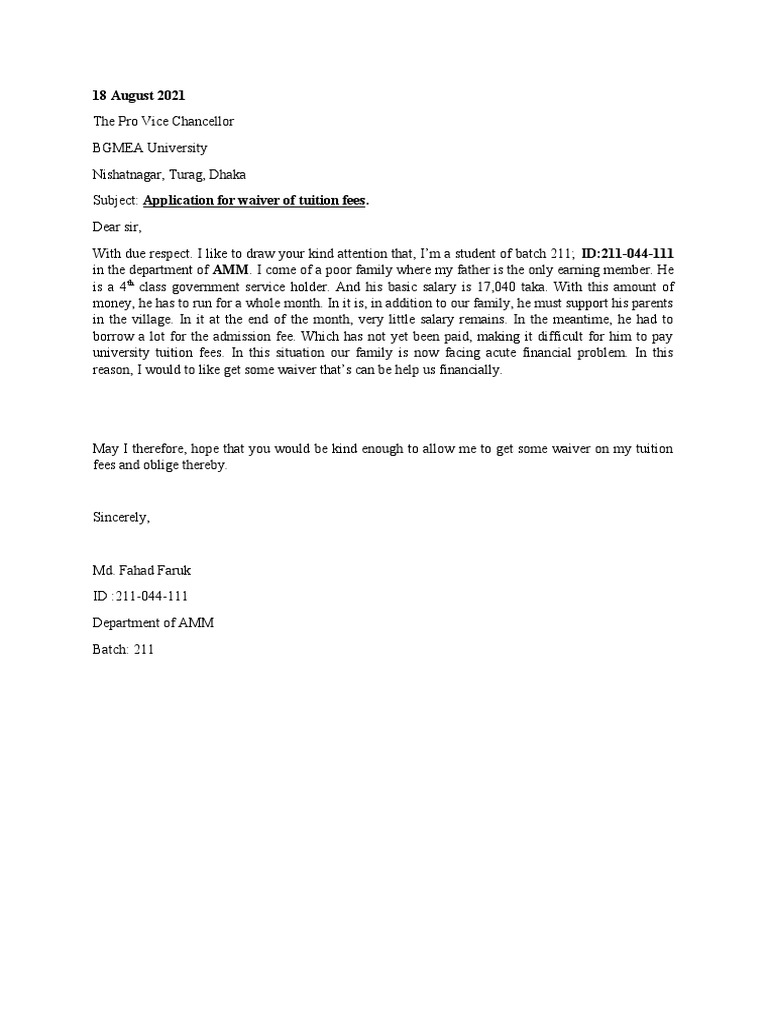 Tuition Fee Waiver Application | PDF